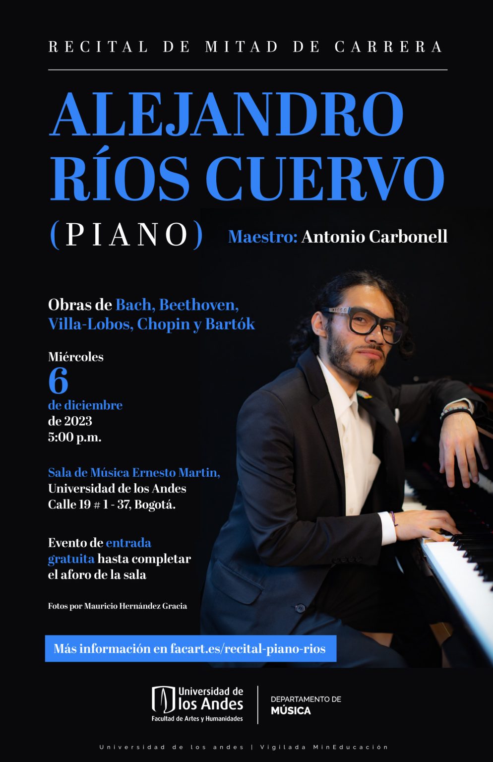 Recital de mitad de carrera: Alejandro Ríos (piano) - Música Uniandes