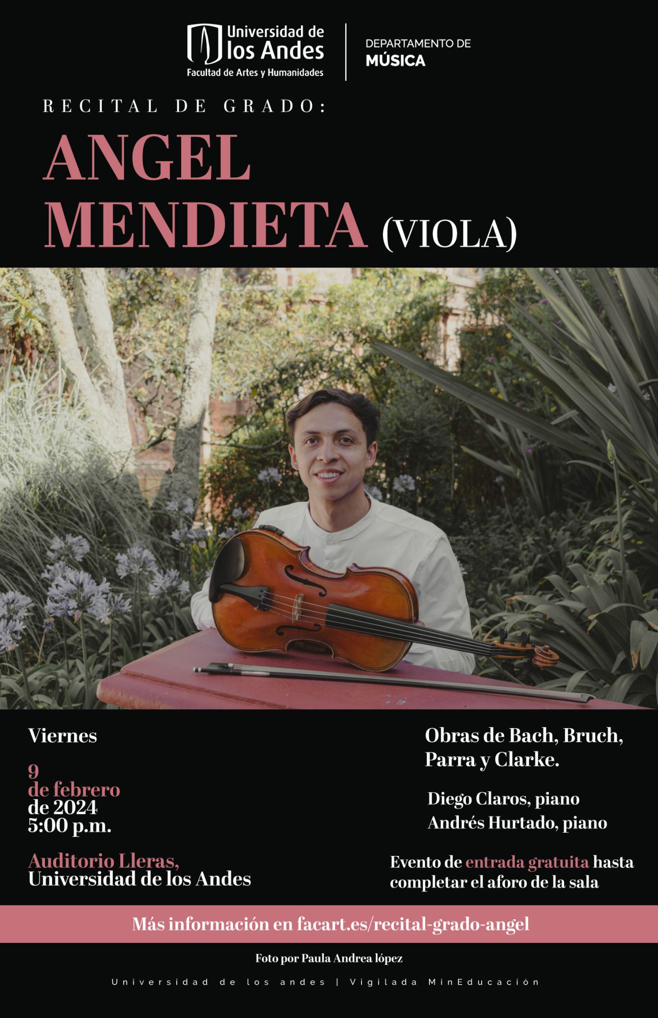 Recital de grado: Angel Mendieta (viola) - Música Uniandes